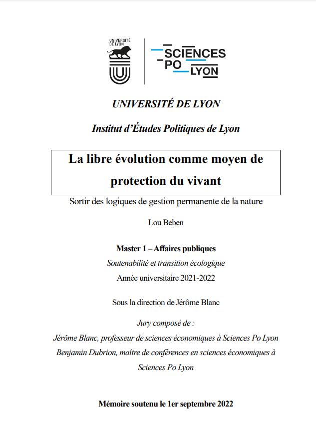 La libre évolution comme moyen de protection du vivant - Sortir des logiques de gestion ...